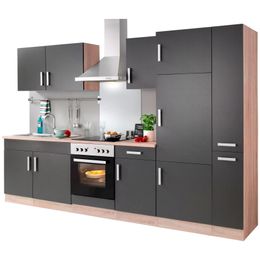 Küchenzeile KOCHSTATION "KS-Toronto", grau (küche: grau, front: anthrazit, korpus: eichefarben, arbeitsplatte: eiche sonoma), B:300cm T:60cm, Komplettküchen-Sets, Küchenzeile, Breite 300 cm, mit E-Geräten