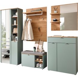 Garderoben-Set Innostyle "Bari Garderobenprogarmm, BxHxT 264x202x38 cm", schilfgrün, artisan eiche, B:264cm T:38, Holzwerkstoff, MDF, Spanplatte, Kastenmöbel-Sets, Besteht aus 5 Typen