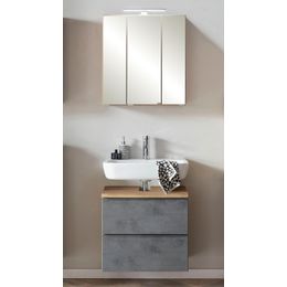 Badmöbel-Set Welltime "Sölden", grau (oxid beton), B:60cm H:200cm T:35cm, MDF, Kastenmöbel-Sets