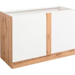 Eckunterschrank KOCHSTATION "KS-Bruneck", weiß (weiß matt), B:120cm H:82cm T:60cm, Holzwerkstoff, Schränke, Eckunterschrank, >>Bruneck<< 120 cm breit, für viel Stauraum, hochwertige MDF-Fronten