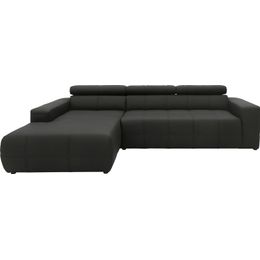 Ecksofa DOMO collection "Brandon gro&szlig;e Ausf&uuml;hrung B/T/H: 289/177/80 cm, auch in Leder und Cord", schwarz, B:285cm H:80cm T:175cm, Luxus-Microfaser in Antikleder-Optik (100% Polyester);Luxus-Microfaser (100% Polyester);Kunstleder SOFTLUX, Sofas, Ecksofa, mit Kopfteilverstellung, wahlweise Sitztiefenverstellung, L-Form
