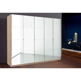 Kleiderschrank Priess "Malaga", braun (struktureichefarben hell), B:231cm H:193cm T:54cm, Holzwerkstoff, Schränke, mit Spiegelfront