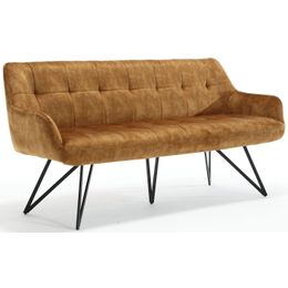 Bank Home Affaire "Soller, TOPSELLER", gelb (curry, schwarz), B:180cm H:82cm T:62cm, Metall, Stoff, Sitzbänke, Kufengestell, gepolstert, mit Steppung