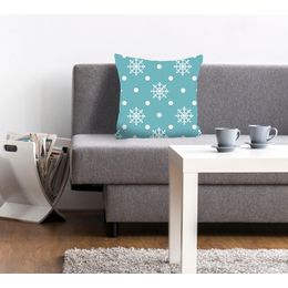 Dekokissen queence "Snowy", blau (babyblau, bedruckt), B:40 L:40, Polyester, Dekokissen_Sitzkissen_Kissenhüllen, mit weißen Schneeflocken