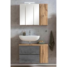 Badmöbel-Set Welltime "Sölden", grau (oxid beton), B:85cm H:200cm T:35cm, MDF, Kastenmöbel-Sets