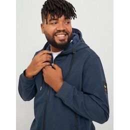 Jack & Jones PlusSize Softshelljacke "JJEBASIC mit Kapuze und wasserabweisendem Stoff", Herren, Gr. 3XL, blau (navy blazer), Softshell, Obermaterial: 100% Polyester, JACK & JONES PLUSSIZE, unifarben, regular fit normal, Bündchen, Jacken, unifarben, modisch, regular fit, Kunstfaser