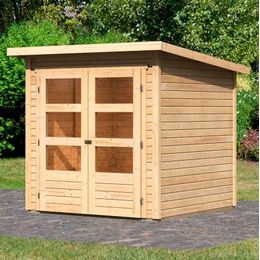 Gartenhaus Karibu "Stockach 2", beige (naturbelassen), Fußboden im Gartenhaus, ohne Dacheindeckung, Holzwerkstoff, Gartenhäuser, anthrazit, naturbelassen oder terragrau