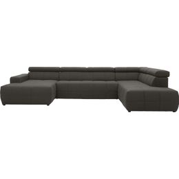 Wohnlandschaft DOMO collection "Brandon, whlw. mit Sitztiefenverstellung, inkl. Nierenkissen", braun (dunkelbraun), B:359cm H:80cm T:228cm, Kunstleder SOFTLUX;Luxus-Microfaser in Antikleder-Optik (100% Polyester);Luxus-Microfaser (100% Polyester), Sofas, mit Kopfteilverstellung, wahlweise Sitztiefenverstellung, U-Form