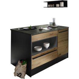 K&uuml;cheninsel BASIC BY BALCULINA "Jazz K&uuml;cheninsel", grau (k&uuml;che: grau, korpus: anthrazit, arbeitsplatte: metallic graubraun), B:145cm H:90cm T:90cm, Komplettk&uuml;chen-Sets, Singlek&uuml;che, Breite 145 cm, T&uuml;ren und Schubk&auml;sten