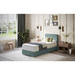 Boxbett Inosign "Thor mit Bettkasten, inkl. Matratze, Topseller", blau (velvet 87 petrol), B:96cm L:208cm, Komplettbetten, Boxspringbett, Topper und Zierkissen, in verschiedenen Härtegraden verfügbar