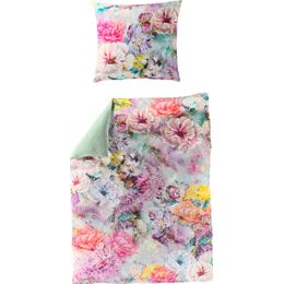 Wendebettwäsche Bierbaum "Colorful Flowers", bunt, B/L: 155cm x 220cm, 1 Stk., 1 Stk., Mako-Satin, B/L: 80cm x 80cm, 2 Stk., Mako-Satin, Obermaterial: 100% Baumwolle, Bettwäsche, mit floralem Digitalprint