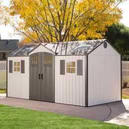 Gerätehaus Lifetime "Castle", grau, HDPE (High Density Polyethylen), Kunststoff, Gerätehäuser, Kunststoff, inkl. Fußboden, Regale und Werkzeugtasche
