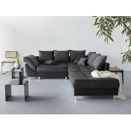 Ecksofa Collection AB "(Spar-Set) Innsbruck L-Form und Hocker", schwarz, B:247cm H:87cm T:189cm, Microfaser PRIMABELLE (100% Polyester), Struktur (90% Polyester, 10% Polyacryl), Samtvelours (100% Polyester), Luxus-Microfaser Antiklederoptik (100% Polyester), Sofas, Ecksofa, Ecksofa und Hocker, Recamiere links oder rechts montierbar