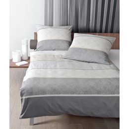 Bettwäsche Janine "Warnemünde", beige (silberfarben, sand), B/L: 135cm x 200cm, 1 Stk., 1 Stk., Mako-Satin, B/L: 80cm x 80cm, 2 Stk., Mako-Satin, Obermaterial: 100% Baumwolle, Bettwäsche, mit Ornamenten und Streifen, Bettwäsche in verschiedenen Qualitäten