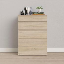 Kommode Inosign "Nova, Aufbewahrung mit 5 Schubladen, folienbeschichtet, grifflos", braun (eiche struktur), B:76,8cm H:106,6cm T:40cm, Spanplatte, Sideboards, Schubladenkommode, Folienbeschichtung, in verschiedenen Farbvarianten, 5 Schubladen