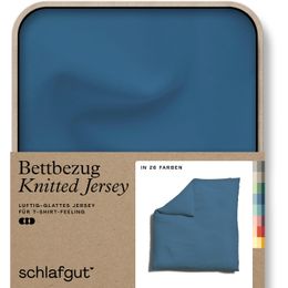 Bettbezug Schlafgut "Knitted Jersey uni, aus Bio-Baumwolle mit Elasthan, Reißverschluss", blau (blau mid), B:240cm L:220cm, Jersey, Obermaterial: 95% Baumwolle, 5% Elasthan, Bettbezüge, bügelfrei, Mix & Match Bettwäsche: passender Kissenbezug erhältlich