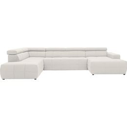 Wohnlandschaft DOMO collection "Brandon, whlw. mit Sitztiefenverstellung, inkl. Nierenkissen", beige (elfenbein), B:359cm H:80cm T:228cm, Kunstleder SOFTLUX;Luxus-Microfaser in Antikleder-Optik (100% Polyester);Luxus-Microfaser (100% Polyester), Sofas, mit Kopfteilverstellung, wahlweise Sitztiefenverstellung, U-Form