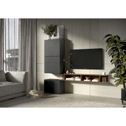 Wohnwand Inosign "INFINITY, 4tlg. Breite 180 cm, Höhe variabel, Wohnwand", schwarz (lava, mercure nb holzstruktur), B:180cm H:160cm T:30cm, Kastenmöbel-Sets, (TV-Wandregal, 2x Hängewürfel, Würfel-Element bodenstehend )
