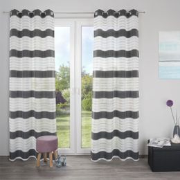 Gardine decolife "Estelle" Gr. 1, grau (anthrazit, silberfarben, weiß), B:135cm H:245cm, Wirkware, Polyester, Gardinen, Ösenschal mit Blockstreifen weiß