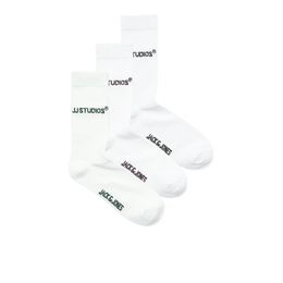 Jack & Jones Freizeitsocken JACK & JONES "JACSOHO TENNIS SOCKS 3 PACK NOOS", Herren, weiß pack:duffel bag logo, schwarz logo, plum perfect logo, Baumwollmischung, unifarben, Socken, mit Logostickerei