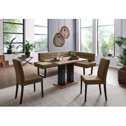 Eckbankgruppe MASSIVLINE & MORE "Martina", braun (spanplatte, massivholz, metall, mercury 105 braun, braun, schwarz), T:65cm, Holzwerkstoff, Massivholz, Polyester, Sitzmöbel-Sets, frei im Raum stellbar