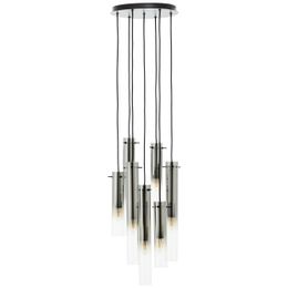 Brilliant Pendelleuchte "Glasini", schwarz (schwarz matt, rauchglas), 7, Ø 32cm, 1 Stk., Leuchten, 199 x 32 cm, 7 x E14, kürzbar, Metall/Rauchglas, matt schwarz