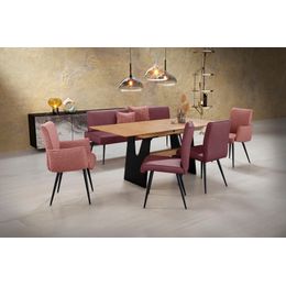 K+w Komfort & Wohnen Essgruppe K+W KOMFORT & WOHNEN "Giacomo I", rot (carbernet, coral,), Flachgewebe 775 Leder CLOUD, Synchron-Auszug, Länge Esstisch: 180cm,Länge Esstischmaximal: 220cm,Breite/Sitzbreite Bank: 200cm, Sitzmöbel-Sets, 2 Stühle und Bank, 2 Armlehnenstühle Stoff 775, Tisch 160 oder 180 cm