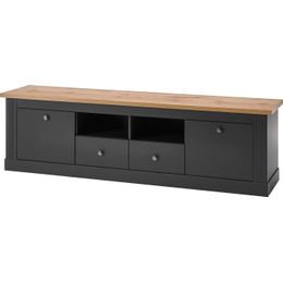 Lowboard Home Affaire "Westminster BESTSELLER", grau (dunkelgrau, wotan eiche), B:180cm H:52cm T:41cm, Sideboards, Lowboard, in romantischem Landhausstil
