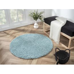 Hochflor-Teppich "My Shaggy", blau (hellblau), B:100 H:37mm L:100 Ø:100cm, Polypropylen (PP), MyFlair MÖBEL & ACCESSOIRES, Teppiche, Shaggy, Uni Farben, leicht glänzend, Microfaser, extra flauschig