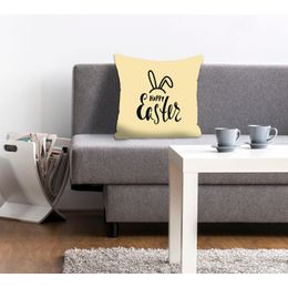 Dekokissen queence "Happy Easter yellow", gelb (fr&uuml;hlingsgelb, bedruckt), B:40cm L:40cm, Polyester, Dekokissen_Sitzkissen_Kissenh&uuml;llen, mit einem &ouml;sterlichen Schriftzug