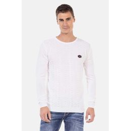 Cipo & Baxx Rundhalspullover CIPO & BAXX "Pullover", Herren, Gr. XL, weiß, Feinstrick, 65% Polyester;35% Viskose, unifarben, regular fit, Rundhals, Pullover, mit Zopfmuster, CP240