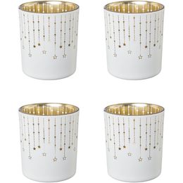 Teelichthalter CREATIV DECO "Weihnachtsdeko", weiß, H:8cm Ø:7cm, Glas, Kerzenhalter, mit goldfarbener Innenseite