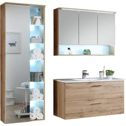 Badmöbel-Set BASIC BY BALCULINA "Best", braun (wildeiche), B:185cm H:47cm T:190cm, Kastenmöbel-Sets, Breite 185 cm,Badezimmerset 3-tlg, Softclose