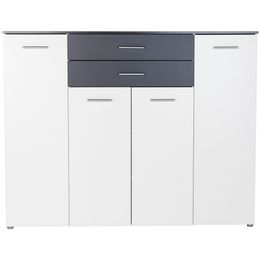 Hochkommode Home Affaire "Prato", schwarz-weiß (weiß, anthrazit), B:156cm H:123cm T:39cm, Hartfaserplatte, Holzwerkstoff, Kunststoff, Sideboards, Kombikommode, mit 2 Schubkasten