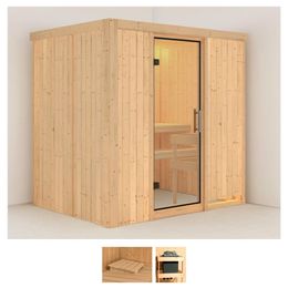 Sauna Karibu "Bedine", beige (naturbelassen), ohne Ofen, (ohne Ofen), Saunen, ohne Ofen