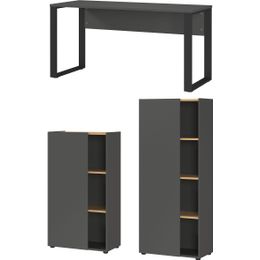 Büromöbel-Set Germania "Adrano", grau (graphit, schwarz), B:302cm H:145cm T:90cm, Arbeitsmöbel-Sets, Tür schließt nur 2/3 des Schranks