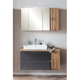 Badmöbel-Set Welltime "Sölden", grau (matt grau), B:105cm H:200cm T:47cm, MDF, Kastenmöbel-Sets