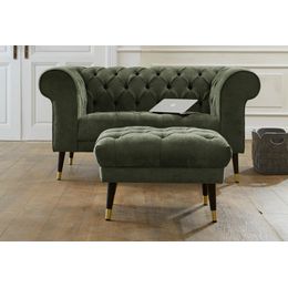 Hocker Home Affaire "Tinnum", grün (olive), B:68 H:45 T:52, Luxus-Microfaser Vintageoptik (66% PU, 27% Polyester, 7% Baumwolle);Struktur weich( 97% Polyester, 3% Polyacryl), Hocker, Fußhocker