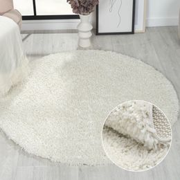 Hochflor-Teppich "My Shaggy", beige (creme), B:100 H:37mm L:100 Ø:100cm, Polypropylen (PP), MyFlair MÖBEL & ACCESSOIRES, Teppiche, Shaggy, Uni Farben, leicht glänzend, Microfaser, extra flauschig