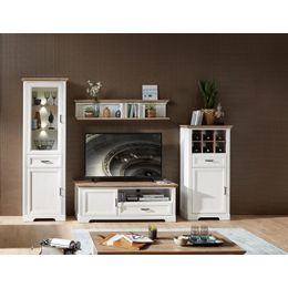 Wohnwand Innostyle "Jasmin", weiß (piniefarbe, weiß, eichefarben), Holzwerkstoff piniefarben-weiß (Korpus)/MDF piniefarben-weiß (Front)/MDF eichefarben (Absetzung), Holzwerkstoff, MDF, Kastenmöbel-Sets, inkl. LED-Beleuchtung, mit Soft-Close-Funktion