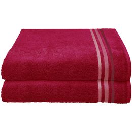 Duschtücher Schiesser "Skyline Color aus 100 % Baumwolle mit eleganter Streifenbordüre", rot, B:70cm L:140cm, Frottier, Frottier, Handtücher, MADE IN GREEN by OEKO-TEX