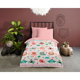 Babybettwäsche Good Morning "Wise", rosa, B/L: 120 x 150, 1, 1, Renforcé, B/L: 70 x 60, 2, Renforcé, Obermaterial: 100% Baumwolle, Bettwäsche, Baumwolle, 120x150, Reißverschluss, Wende, Baby, Mädchen, Eule, Rosa