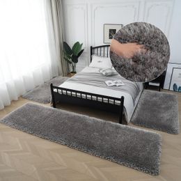 Bettumrandung my home "Micro exclusiv Teppich, sehr hoher Flor, weich durch Mikrofaser" Gr. 14, grau, H:78mm, Obermaterial: 100% Polyester, Bettumrandungen, Bettvorleger, Läufer-Set, weich, unifarben, Microfaser, Schlafzimmer