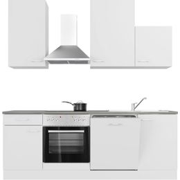 Küchenzeile Flex-Well "Lucca", weiß (küche: weiß, front: weiß matt, korpus: weiß, arbeitsplatte: caledonia), B:220cm H:234cm T:60cm, Komplettküchen-Sets, Küchenzeile, wahlweise mit E-Geräten, Gesamtbreite 220 cm