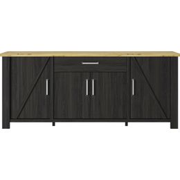 Buffet GAMI "Sequoia", schwarz, B:220cm T:50cm, Spanplatte, Schränke, Wohnzimmer-Programm in Landhaus- und Industrial-Dekor