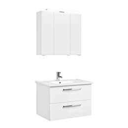 Badmöbel-Set SAPHIR "Trentino 2-teilig Keramik-Waschtisch, Spiegelschrank mit LED-Leuchte", weiß (weiß hochglanz), Kastenmöbel-Sets, Badmöbel-Set 79cm breit, inkl. Türdämpfer, 3 Türen, 2 Auszügen