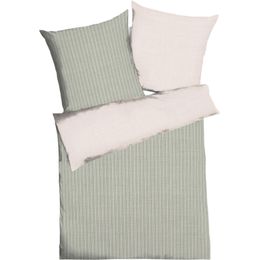 Wendebettwäsche Kaeppel "Eternity Combo Bettwäsche, Satin mit seidigem Glanz, Streifen-Design", grün (khaki), B/L: 135cm x 200cm, 1 Stk., 1 Stk., Mako-Satin, B/L: 80cm x 80cm, 2 Stk., Mako-Satin, Obermaterial: 100% Baumwolle, Bettwäsche