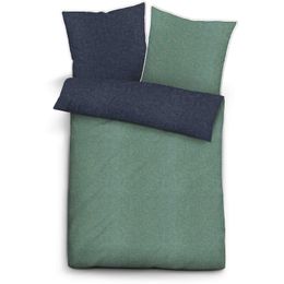 Wendebettwäsche Biberna "Hermal", grün (schilf), B/L: 200cm x 200cm, 1 Stk., 2 Stk., Flanell, B/L: 80cm x 80cm & 80cm x 80cm, 3 Stk., Flanell, Obermaterial: 100% Baumwolle, Bettwäsche, Flanell in Melangeoptik, Winterbettwäsche, Made in Germany