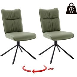 4-Fußstuhl MCA furniture "MARIN Esszimmerstuhl (2er Set) - Stuhl", grün (olive, schwarz), B:49cm H:91cm T:66cm, Polyester, Stühle, 360 drehbar, Metall schwarz, beweglichen Rücken, belastbar 120 kg