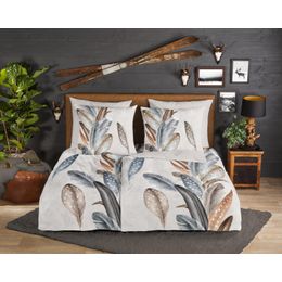 Wendebettwäsche Good Morning "Eina", beige (sand), B/L: 155cm x 220cm, 1 Stk., 1 Stk., Biber, B/L: 80cm x 80cm, 2 Stk., Biber, Obermaterial: 100% Baumwolle, Bettwäsche, Biber, 135x200, Warm, Weich, Wendeoptik, Reißverschluss, Federn, Sand